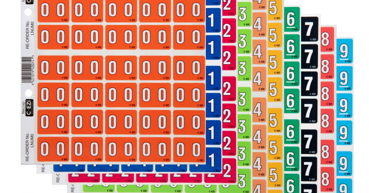 Filecorp C-Ezi Numeric Lateral Labels, Full Set of Numbers 0-9